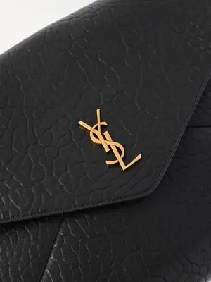 Saint Laurent Cassandre Large Textured-leather Clutch - Black