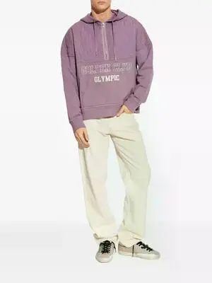 GOLDEN GOOSE Quilted-panel Half-zip Hoodie - Mauve