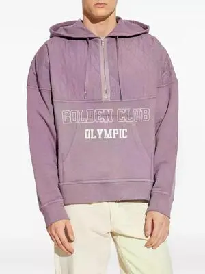 GOLDEN GOOSE Quilted-panel Half-zip Hoodie - Mauve