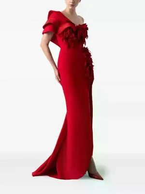 GABY CHARBACHY Ruffle-detail Side-split Evening Gown