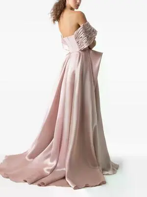 GABY CHARBACHY Pleated Off-shoulder Evening Gown