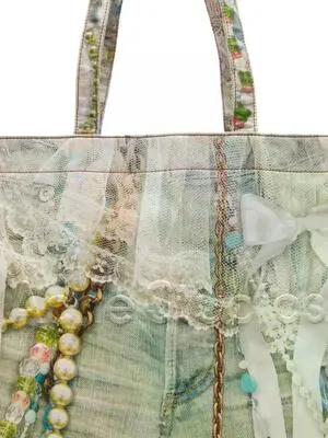 Acne Studios Lace-trimmed Printed Tote Bag - Green