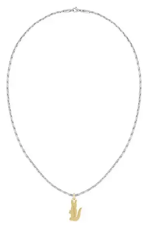 Lacoste Arthor Crocodile Pendant Necklace - Silver Stainles Steel