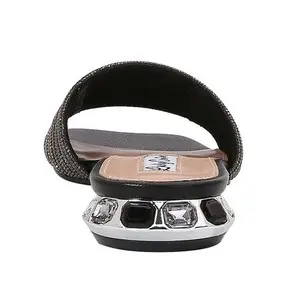 LADY COUTURE Rhinestone Straps Slide With Jewel Heel - Black Multi