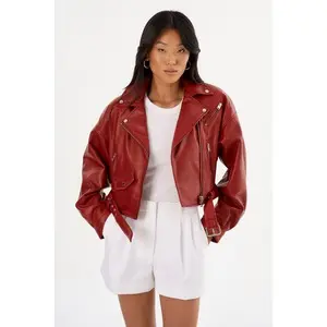 LAMARQUE LAMARQUE Dylan 80's Leather Biker Jacket Ruby Red