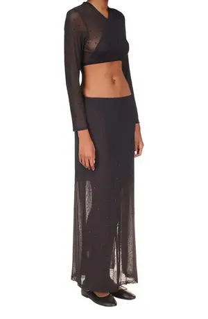 Anna Sui Rhinestone Mesh Skirt - Black
