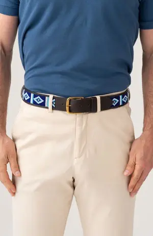 KOY CLOTHING Handcrafted Leather Maasai Beaded Belt Blue