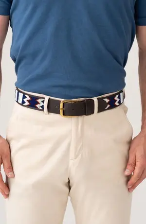 KOY CLOTHING Handcrafted Leather Maasai Beaded Belt Blue/white