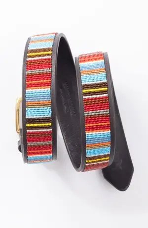 KOY CLOTHING Handcrafted Leather Maasai Beaded Belt - Red