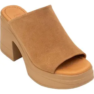 FOREVER & ALWAYS SHOES Nola Leather Platform Mules - Cognac Brown Suede Leather