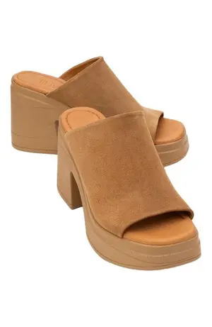 FOREVER & ALWAYS SHOES Nola Leather Platform Mules - Cognac Brown Suede Leather