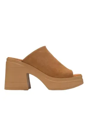 FOREVER & ALWAYS SHOES Nola Leather Platform Mules - Cognac Brown Suede Leather