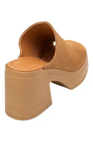 FOREVER & ALWAYS SHOES Nola Leather Platform Mules - Cognac Brown Suede Leather