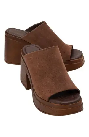 FOREVER & ALWAYS SHOES Nola Leather Platform Mules - Dark Brown Suede Leather
