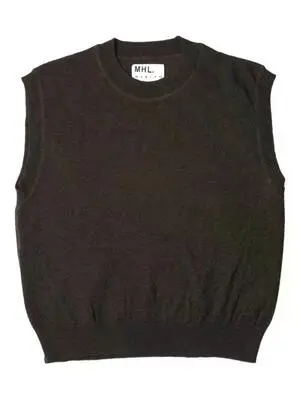 MARGARET HOWELL Sleeveless Sweater With Stripe Detail - Brown