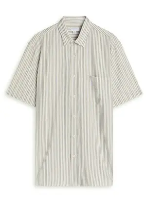 Sunspel Striped Embroidered Cotton Shirt - Blue