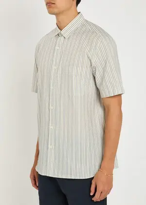 Sunspel Striped Embroidered Cotton Shirt - Blue