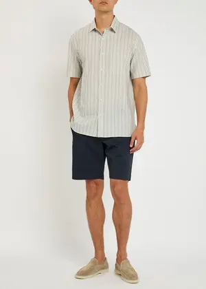 Sunspel Striped Embroidered Cotton Shirt - Blue