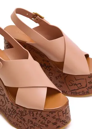 Chloé Maxime Leather Platform Wedge Sandals - Pink