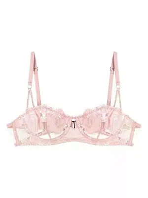 FLEUR DU MAL Rose-embroidered Balconette Bra - Pink