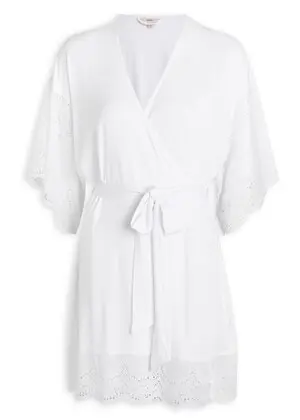 Eberjey Beatrix Lace-embellished Jersey Robe - White