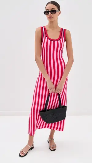 LE BOP Striped Jacquard Knit Maxi Dress - Poppy/pink