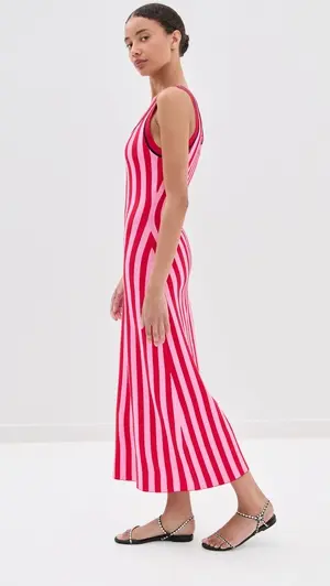 LE BOP Striped Jacquard Knit Maxi Dress - Poppy/pink