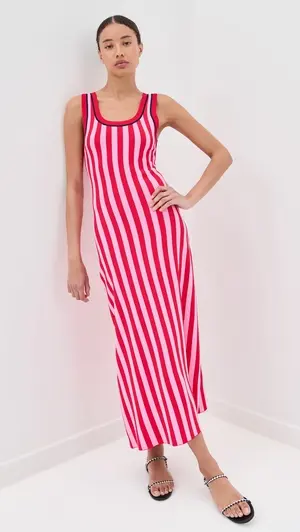LE BOP Striped Jacquard Knit Maxi Dress - Poppy/pink