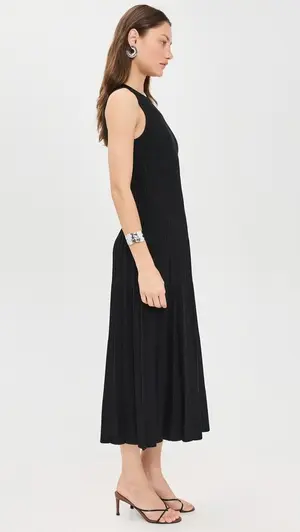 Staud Elyse Ribbed Waist Pleated Knit Dress - Black