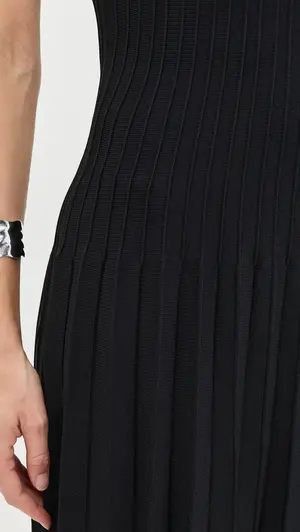 Staud Elyse Ribbed Waist Pleated Knit Dress - Black