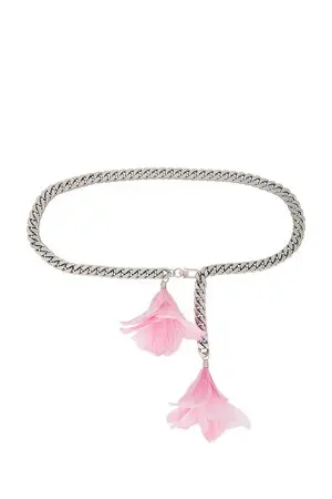 David Koma Feather Flower Detail Chunky Chain Belt - Pink & Silver
