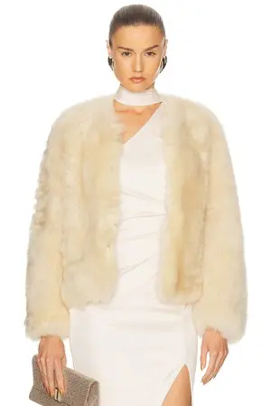 TOM FORD Shearling Collarless Jacket - Off White