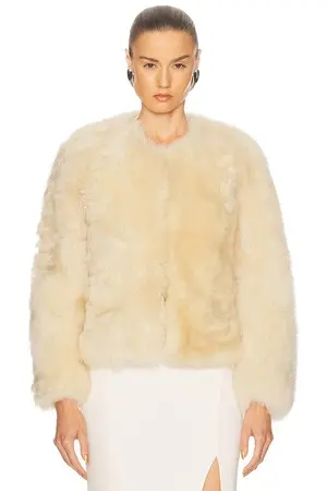TOM FORD Shearling Collarless Jacket - Off White