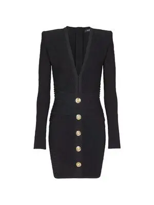Balmain Ribbed Bodycon Dress - Black
