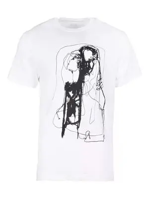 ASKTHEDUST Couple Line-drawing Cotton T-shirt - White