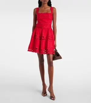 SELF-PORTRAIT Cutout Linen And Cotton-blend Minidress