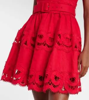 SELF-PORTRAIT Cutout Linen And Cotton-blend Minidress