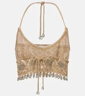 Rabanne Crochet Embellished Lamé Crop Top - Gold