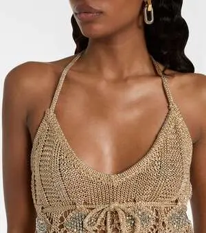Rabanne Crochet Embellished Lamé Crop Top - Gold