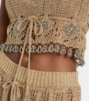 Rabanne Crochet Embellished Lamé Crop Top - Gold