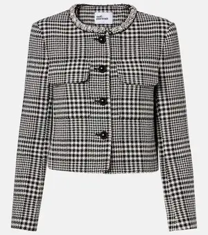 SELF-PORTRAIT Embellished Houndstooth Cropped Jacket - Black