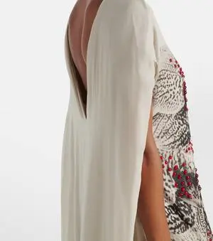 Dries Van Noten Beaded Printed Silk Georgette Gown