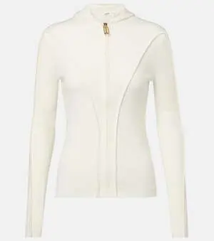 Victoria Beckham Wool-blend Jersey Zip-up Hoodie - White