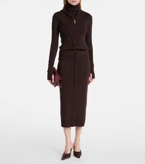 Victoria Beckham Wool-blend Zip-up Hoodie - Brown