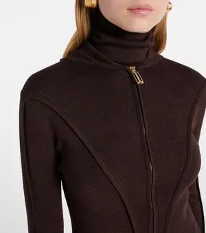Victoria Beckham Wool-blend Zip-up Hoodie - Brown