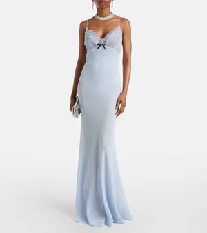 SELF-PORTRAIT Strappy Lace-trimmed Georgette Gown