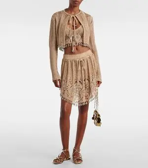 Rabanne Crochet Embellished Lamé Miniskirt