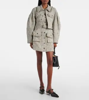 GANNI Belted Tweed Mini Dress