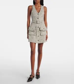 GANNI Belted Tweed Mini Dress