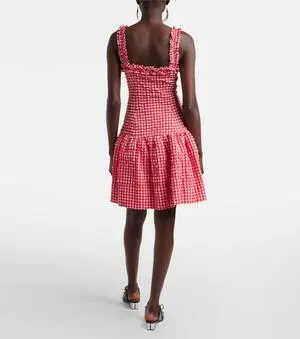 GANNI Seersucker Ruffled Mini Dress - Red